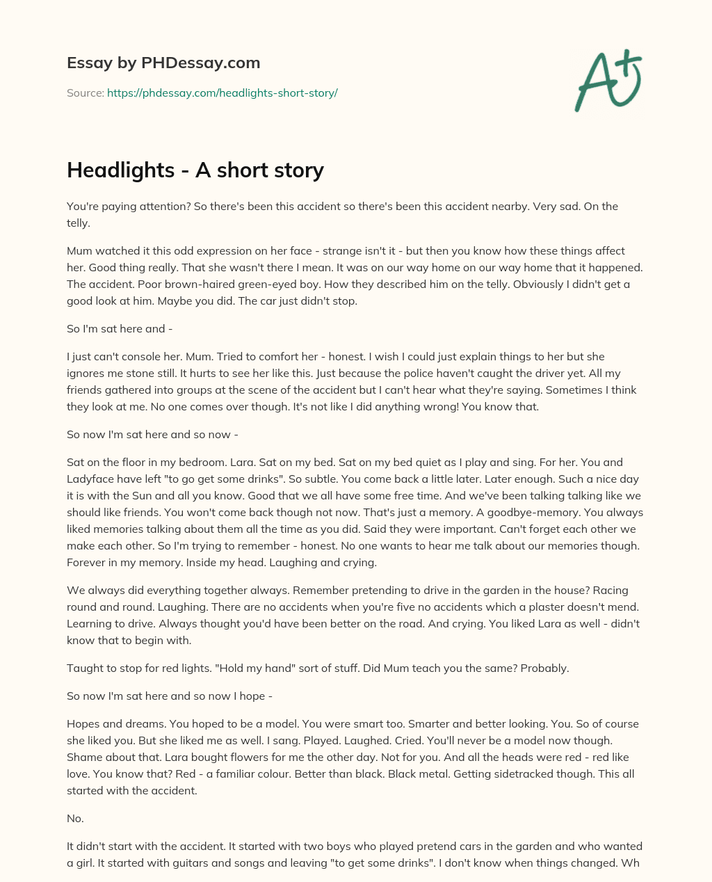 Headlights - A short story - PHDessay.com