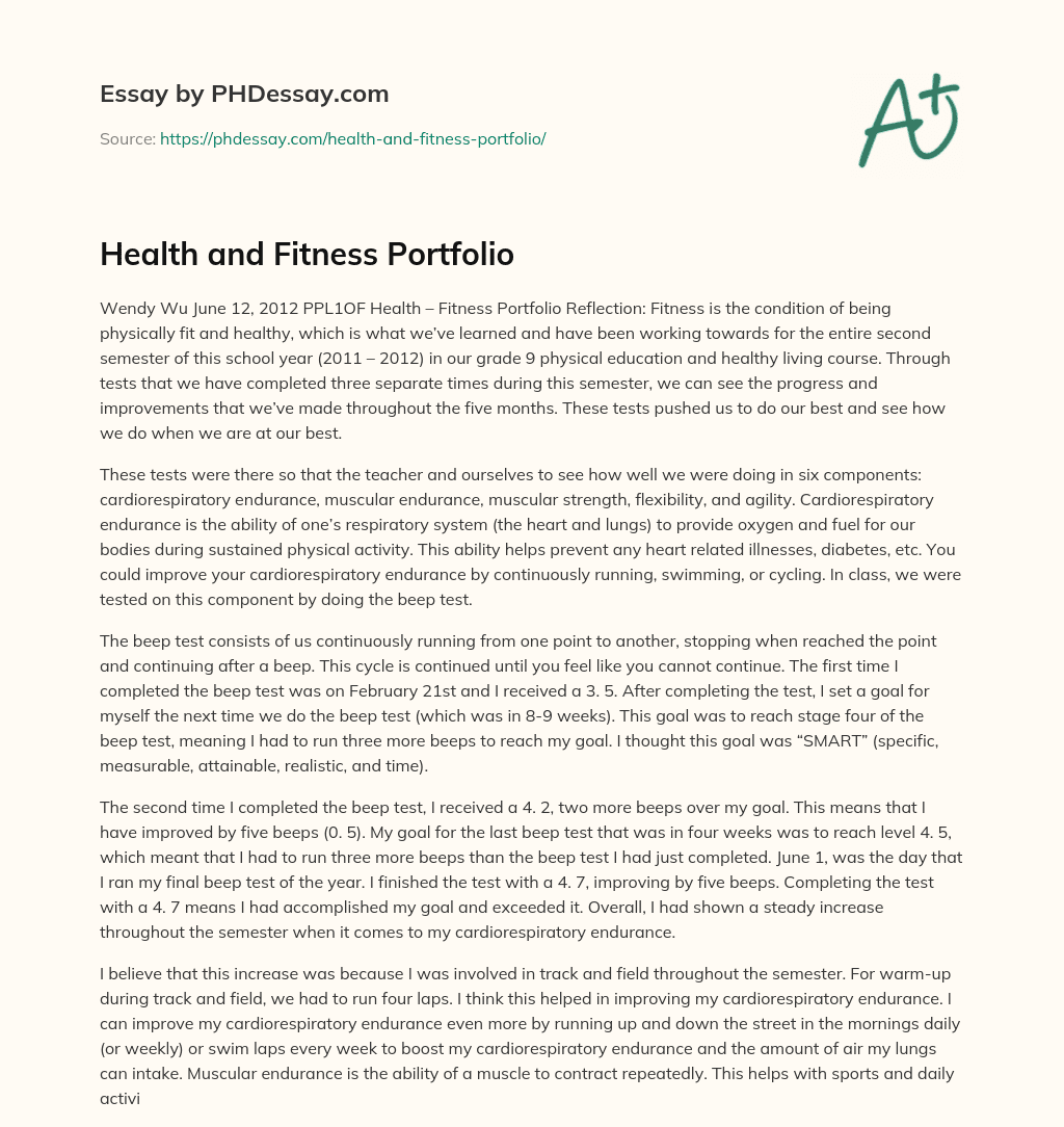 Health and Fitness Portfolio - PHDessay.com