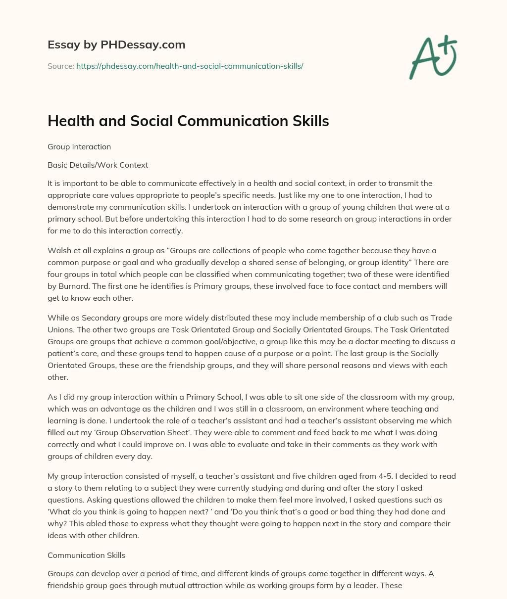 Health and Social Communication Skills - PHDessay.com