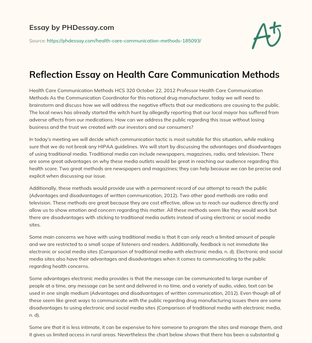 Reflection Essay on Health Care Communication Methods - PHDessay.com