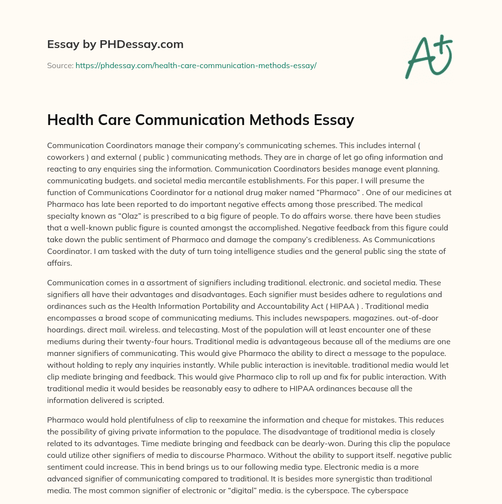 Health Care Communication Methods Essay - PHDessay.com
