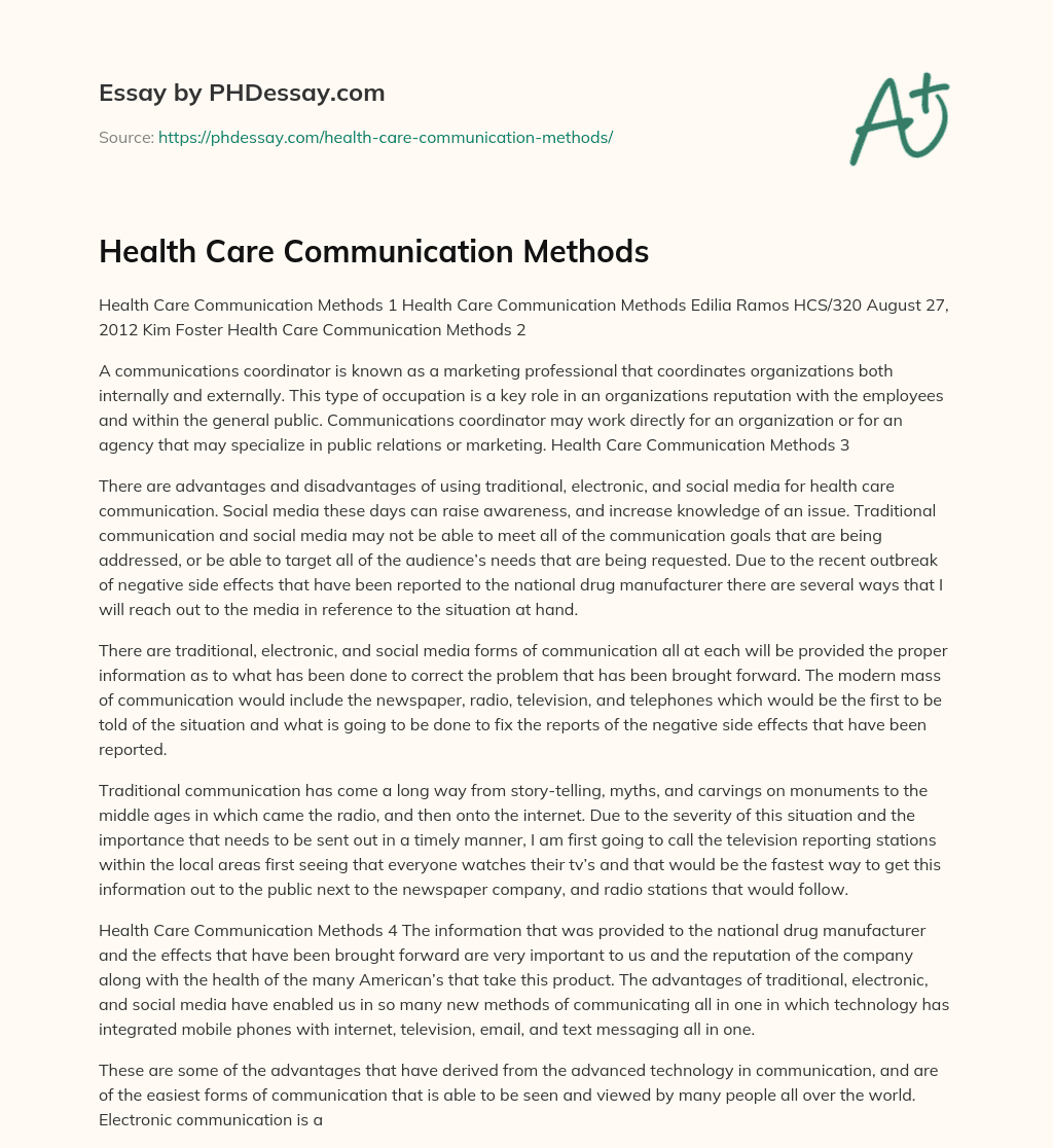 Health Care Communication Methods - PHDessay.com