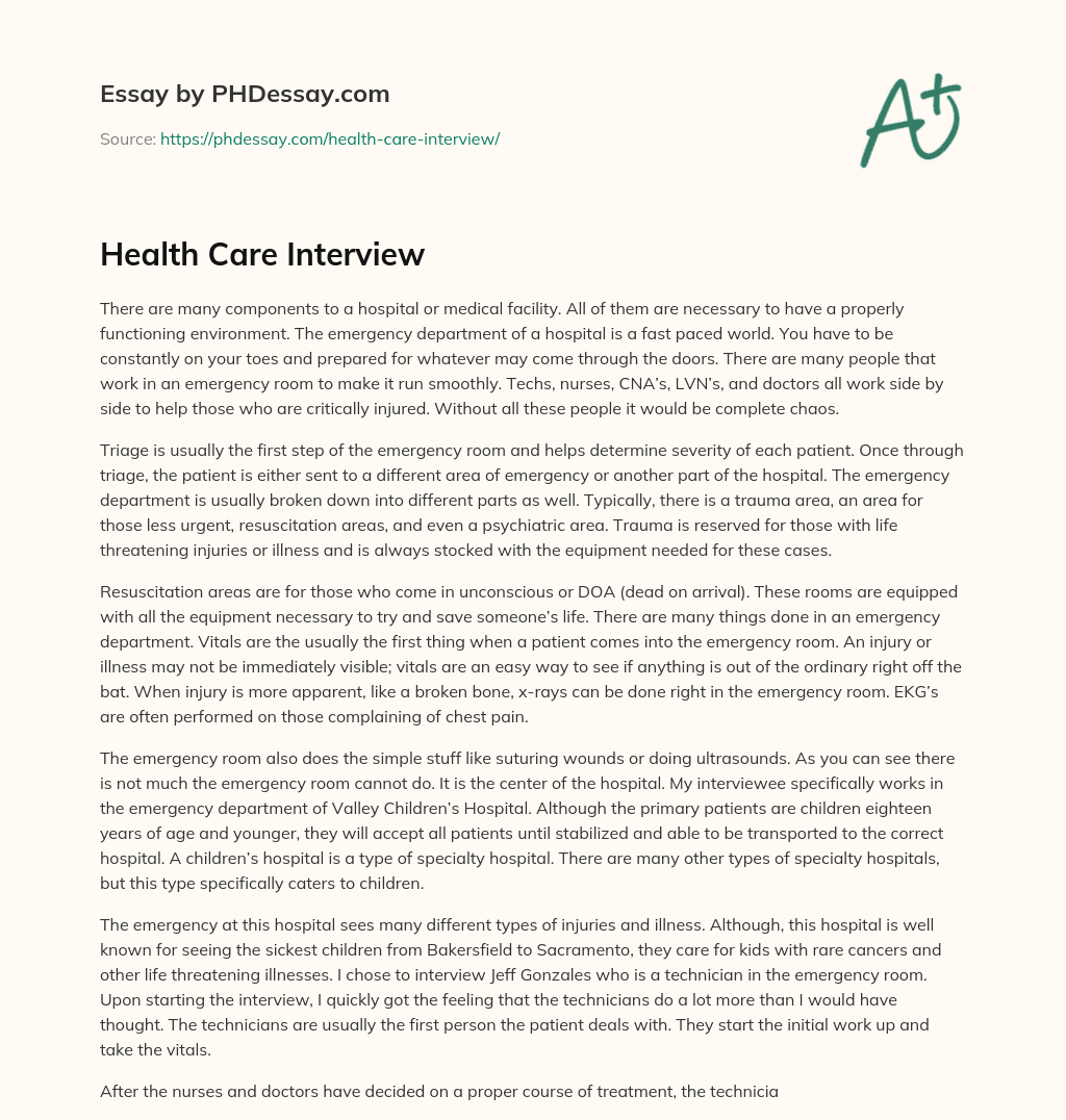 Health Care Interview - PHDessay.com