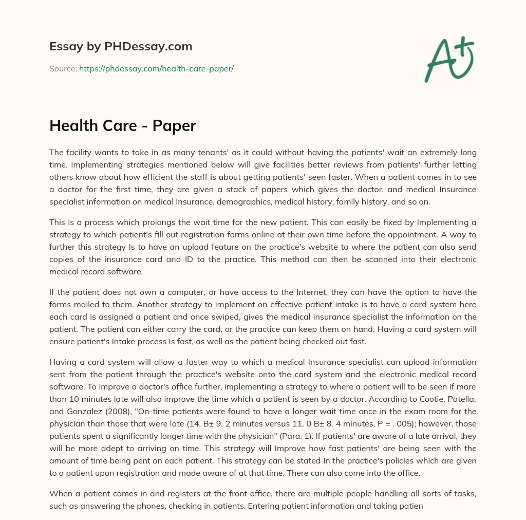 Health Care - Paper - PHDessay.com