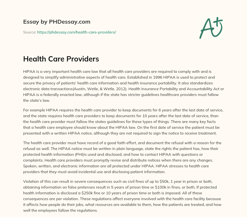 Health Care Providers (400 Words) - PHDessay.com