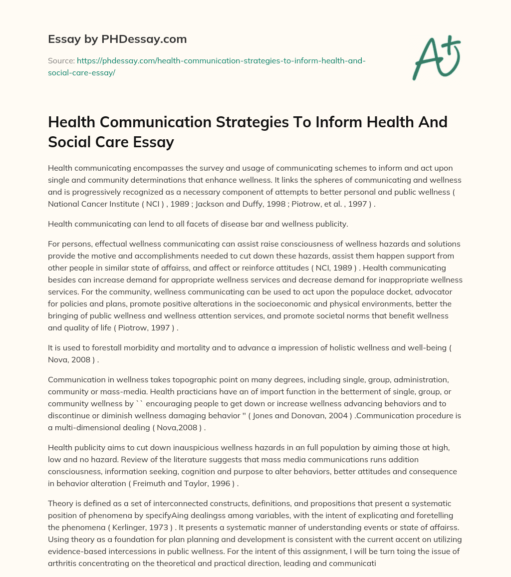 Health Communication Strategies To Inform Health And Social Care Essay ...