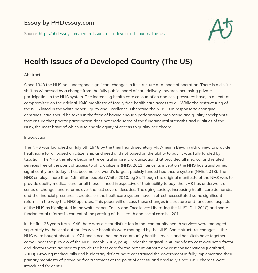 Health Issues of a Developed Country (The US) - PHDessay.com