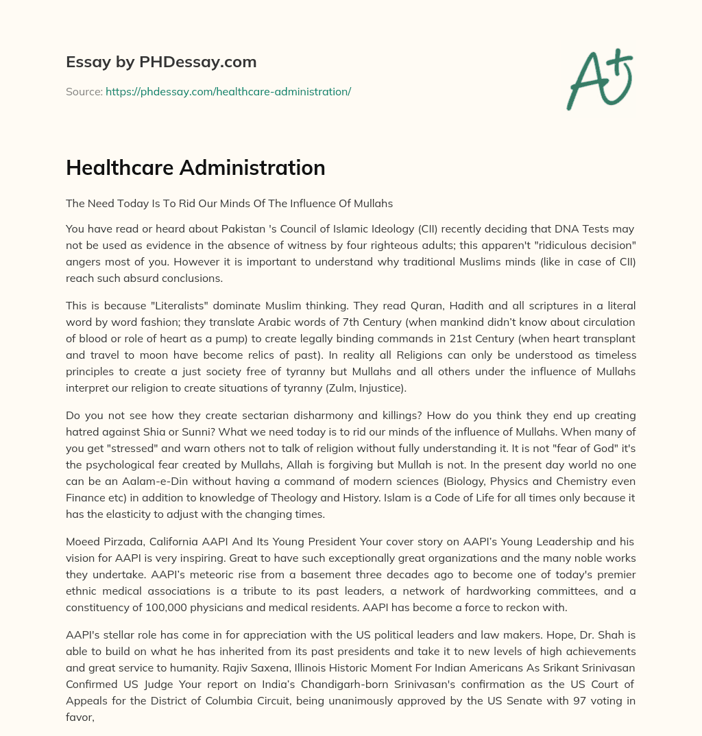Healthcare Administration (600 Words) - PHDessay.com