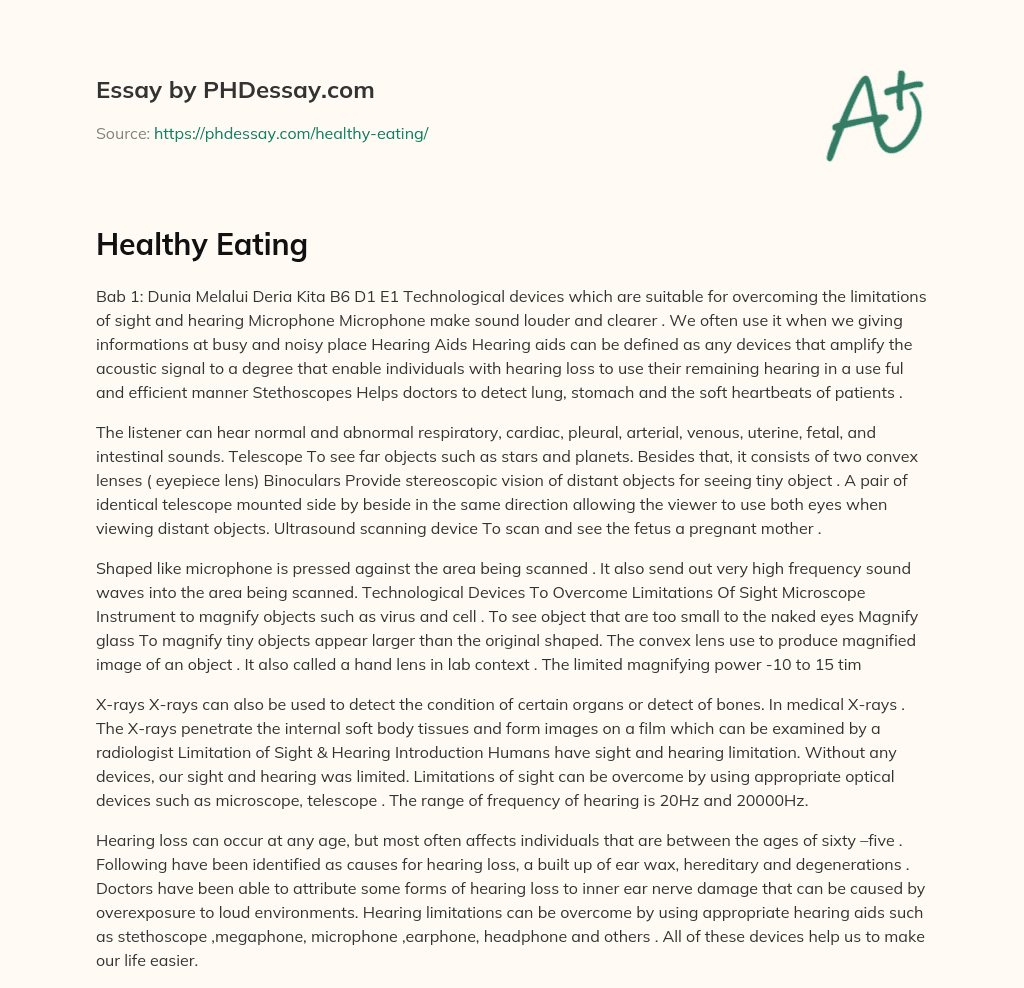 Healthy Eating (500 Words) - PHDessay.com