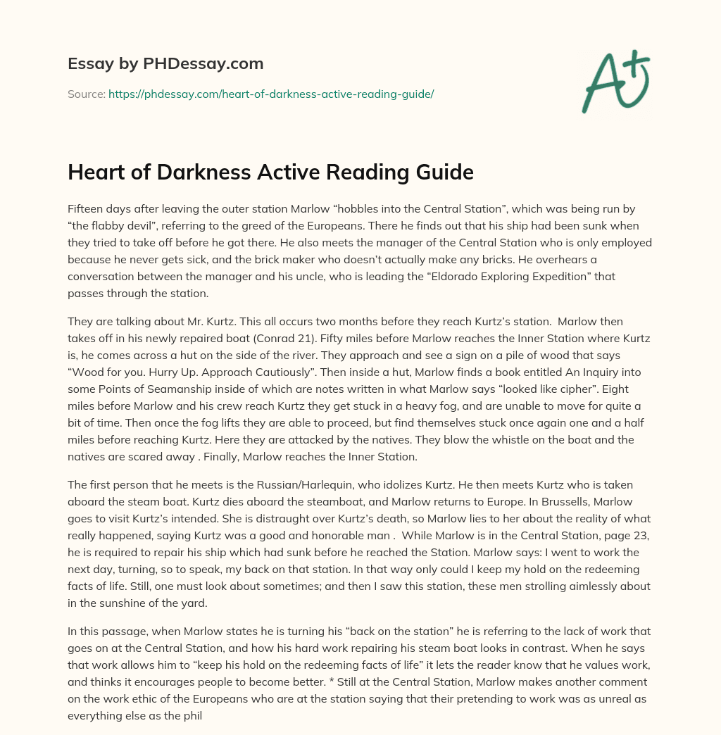 Heart of Darkness Active Reading Guide - PHDessay.com