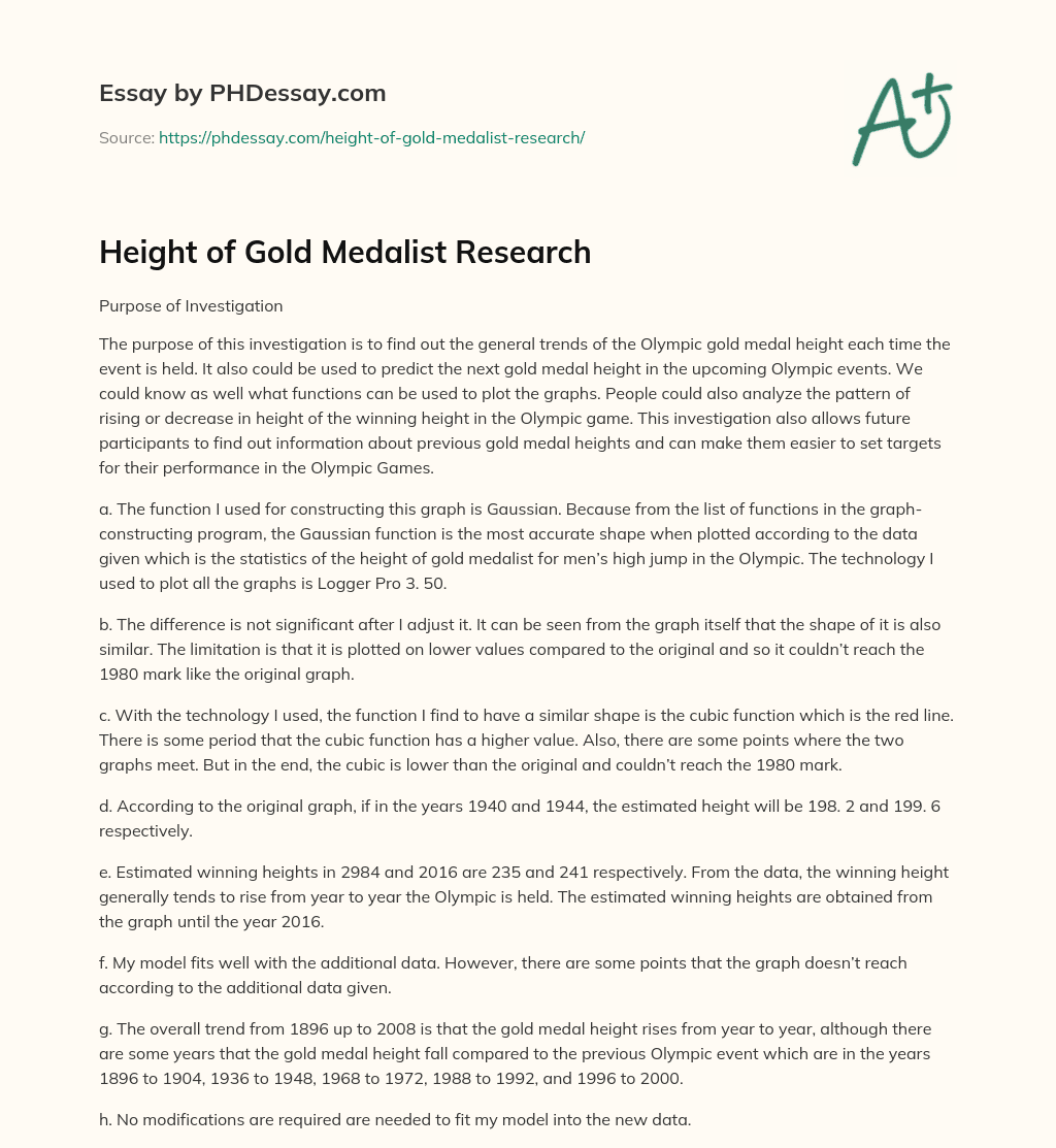 Height of Gold Medalist Research (500 Words) - PHDessay.com