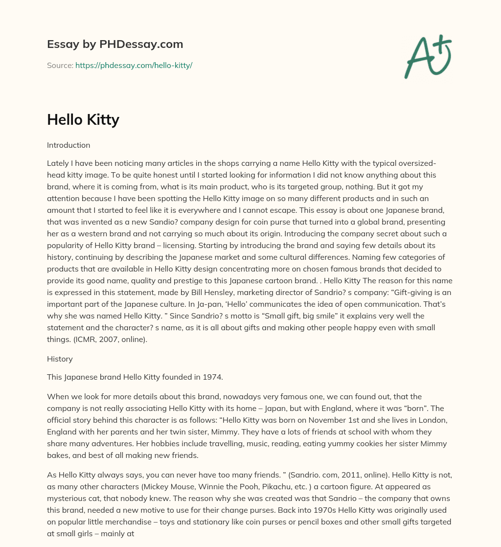 Hello Kitty Essay Example - PHDessay.com