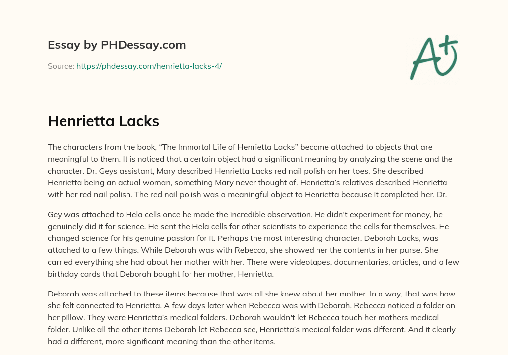 Henrietta Lacks (300 Words) - PHDessay.com