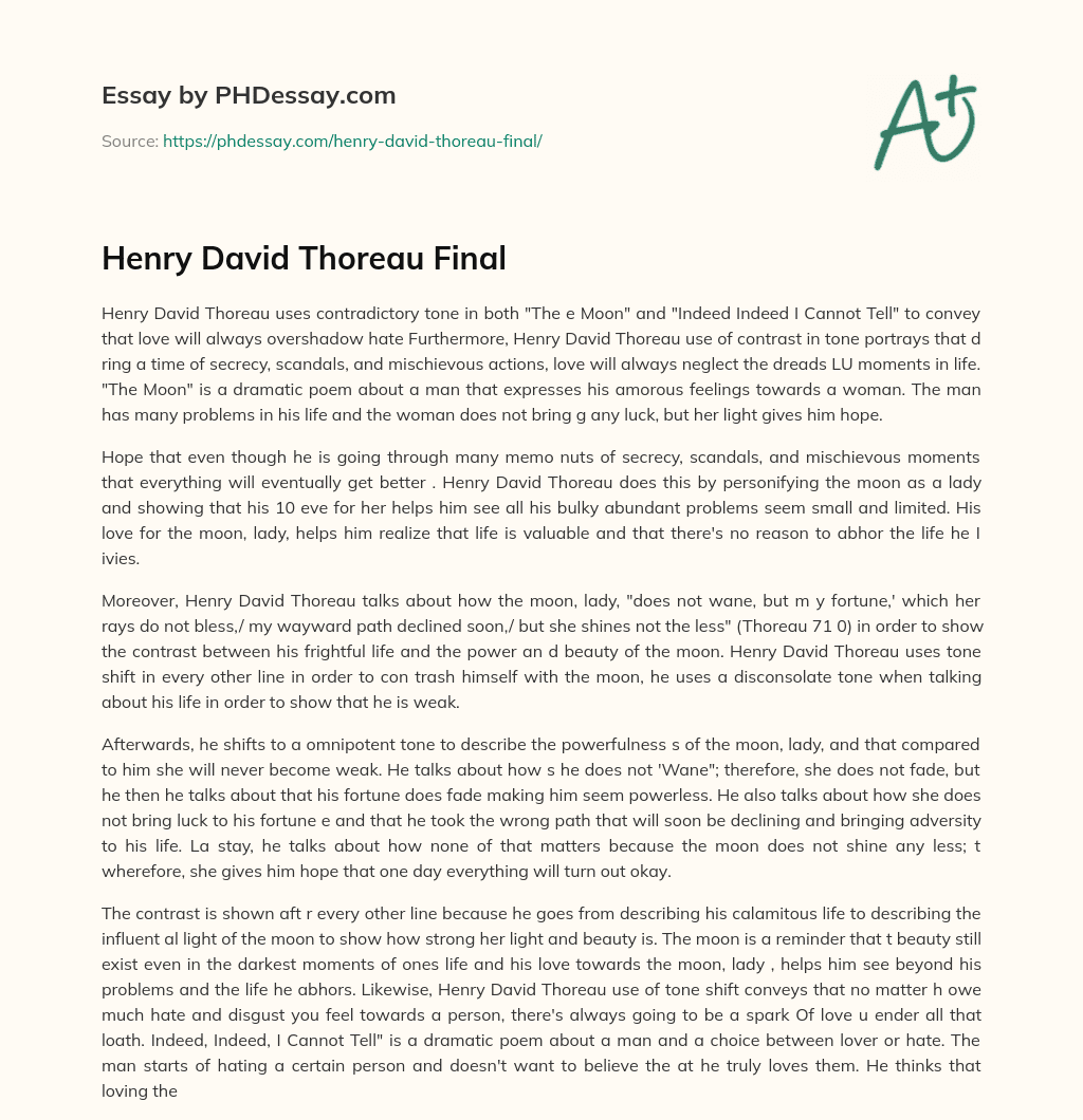Henry David Thoreau Final - PHDessay.com
