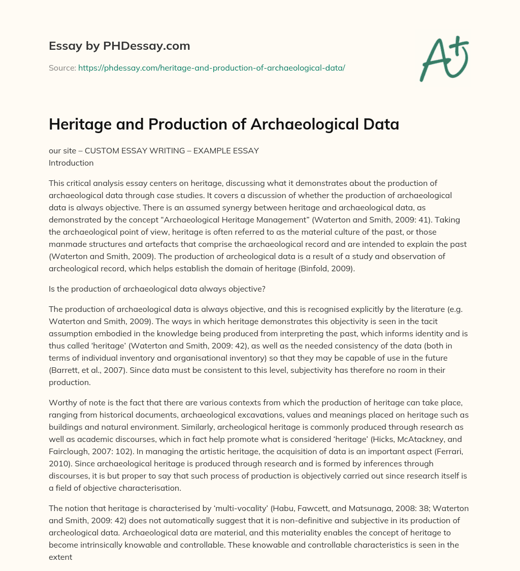 Heritage and Production of Archaeological Data - PHDessay.com