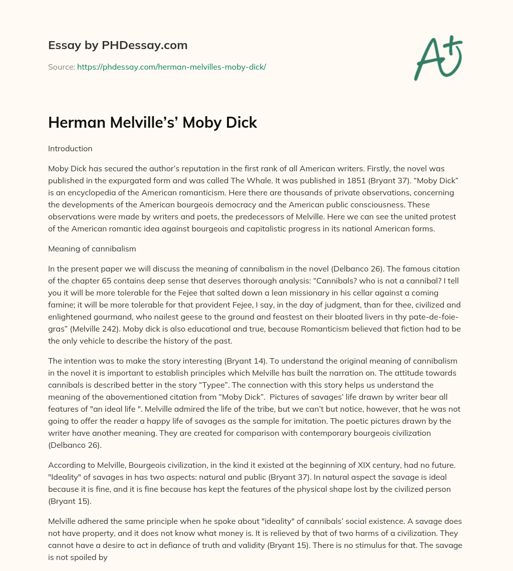 Herman Melville’S’ Moby Dick Essay Example - PHDessay.com
