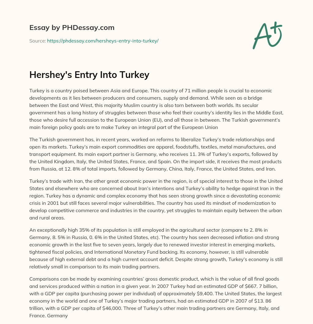 Hershey's Entry Into Turkey - PHDessay.com