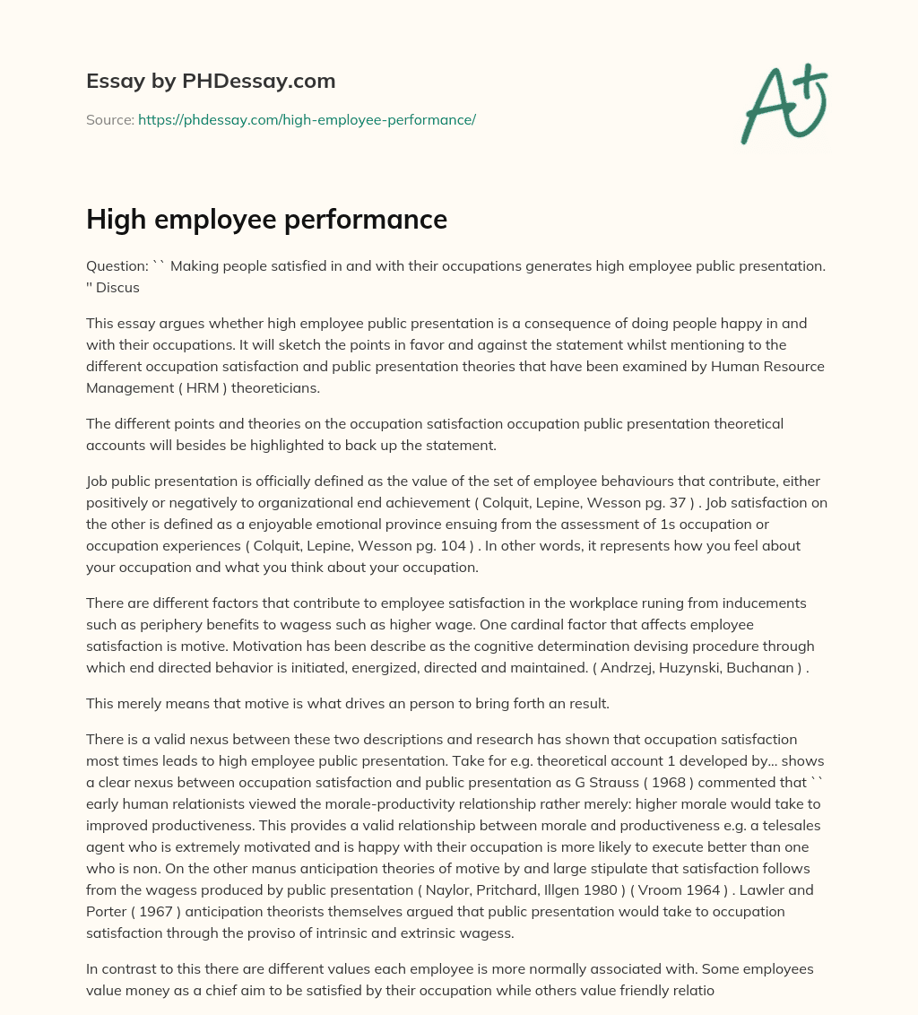 High employee performance - PHDessay.com