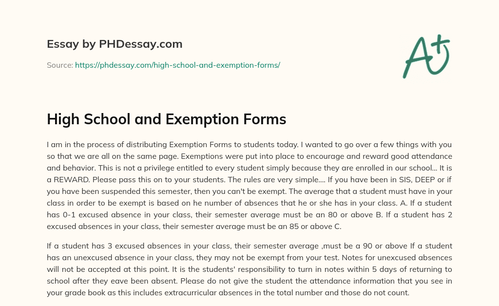 High School and Exemption Forms - PHDessay.com