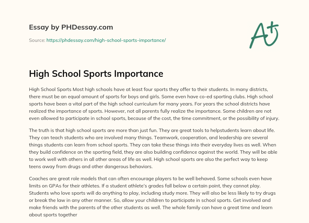 High School Sports Importance (300 Words) - PHDessay.com