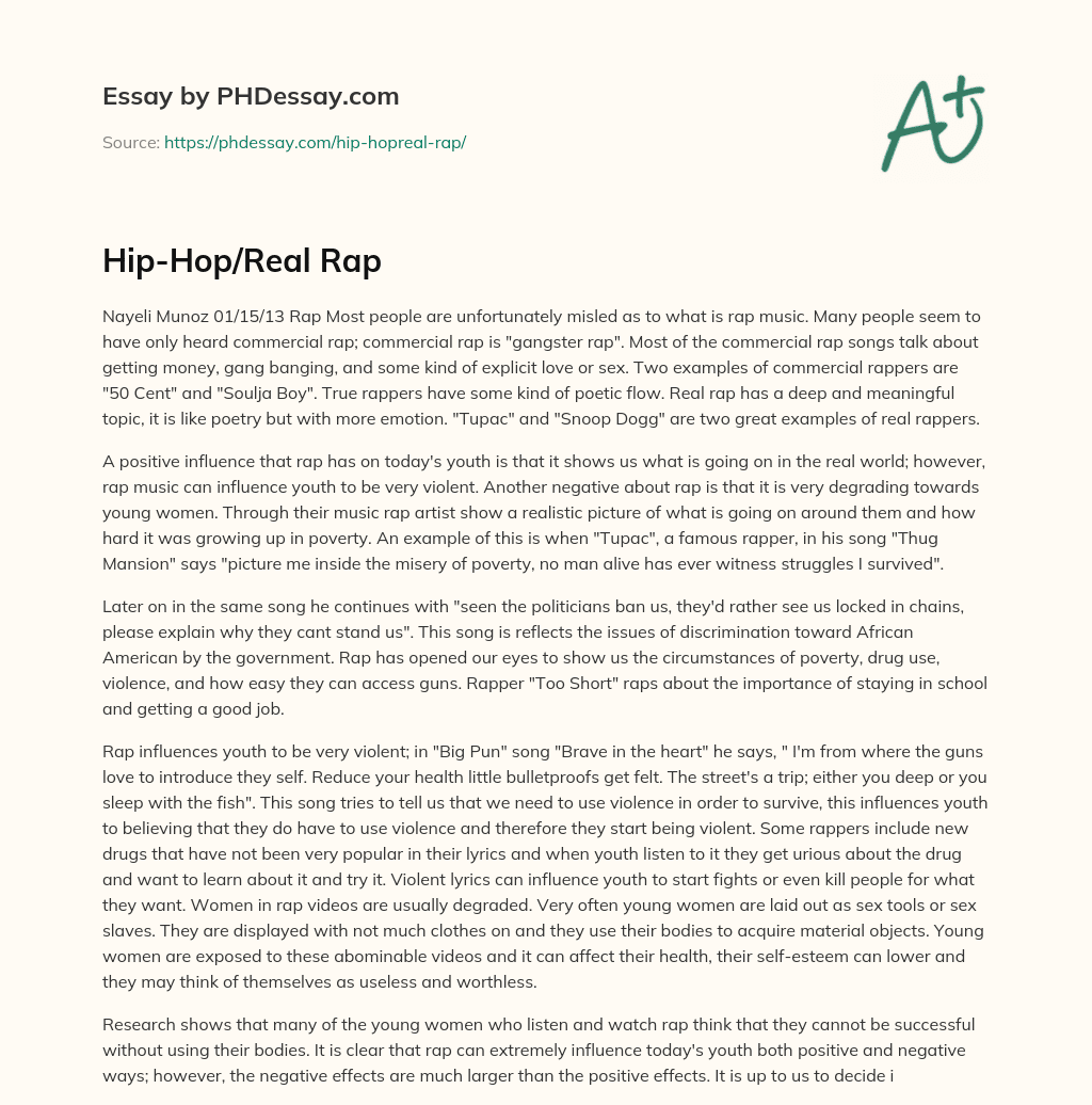 Hip-Hop/Real Rap (600 Words) - PHDessay.com