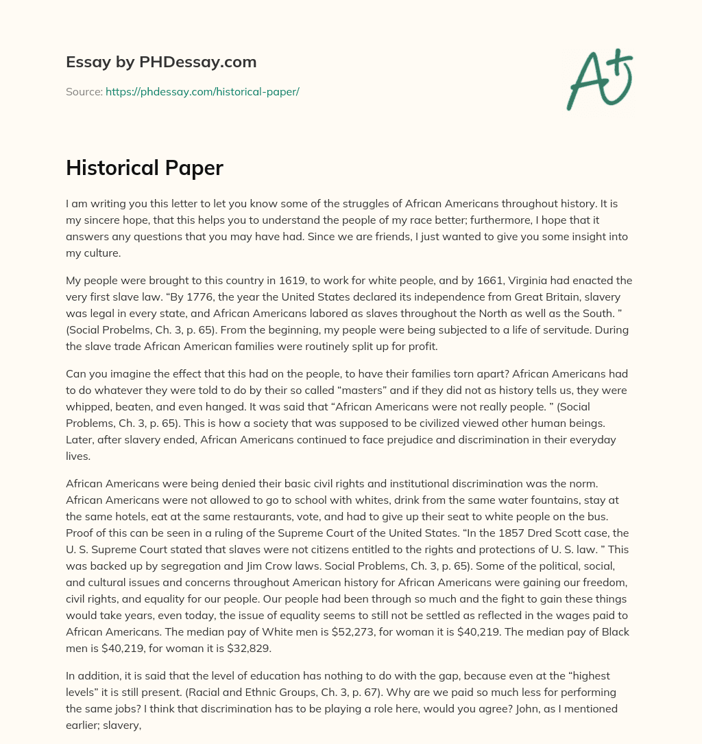 Historical Paper - PHDessay.com