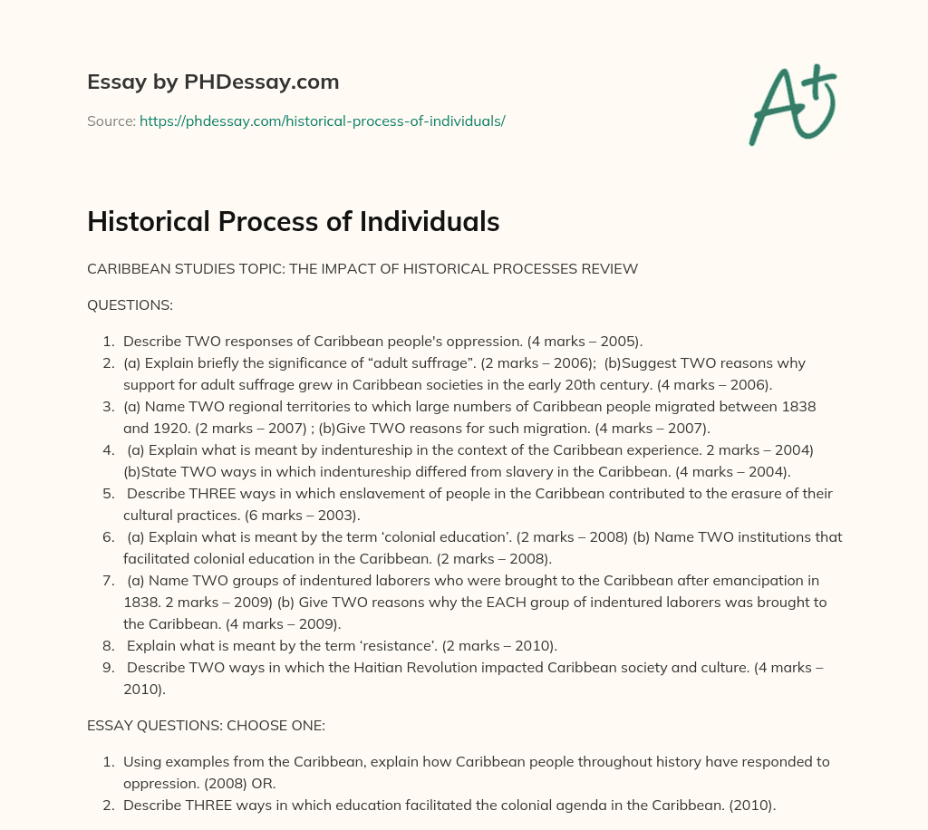 Historical Process of Individuals (300 Words) - PHDessay.com