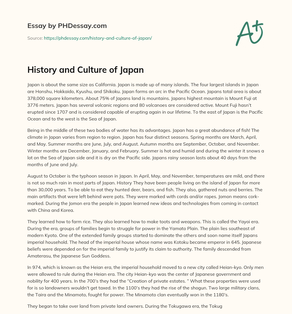 History and Culture of Japan - PHDessay.com
