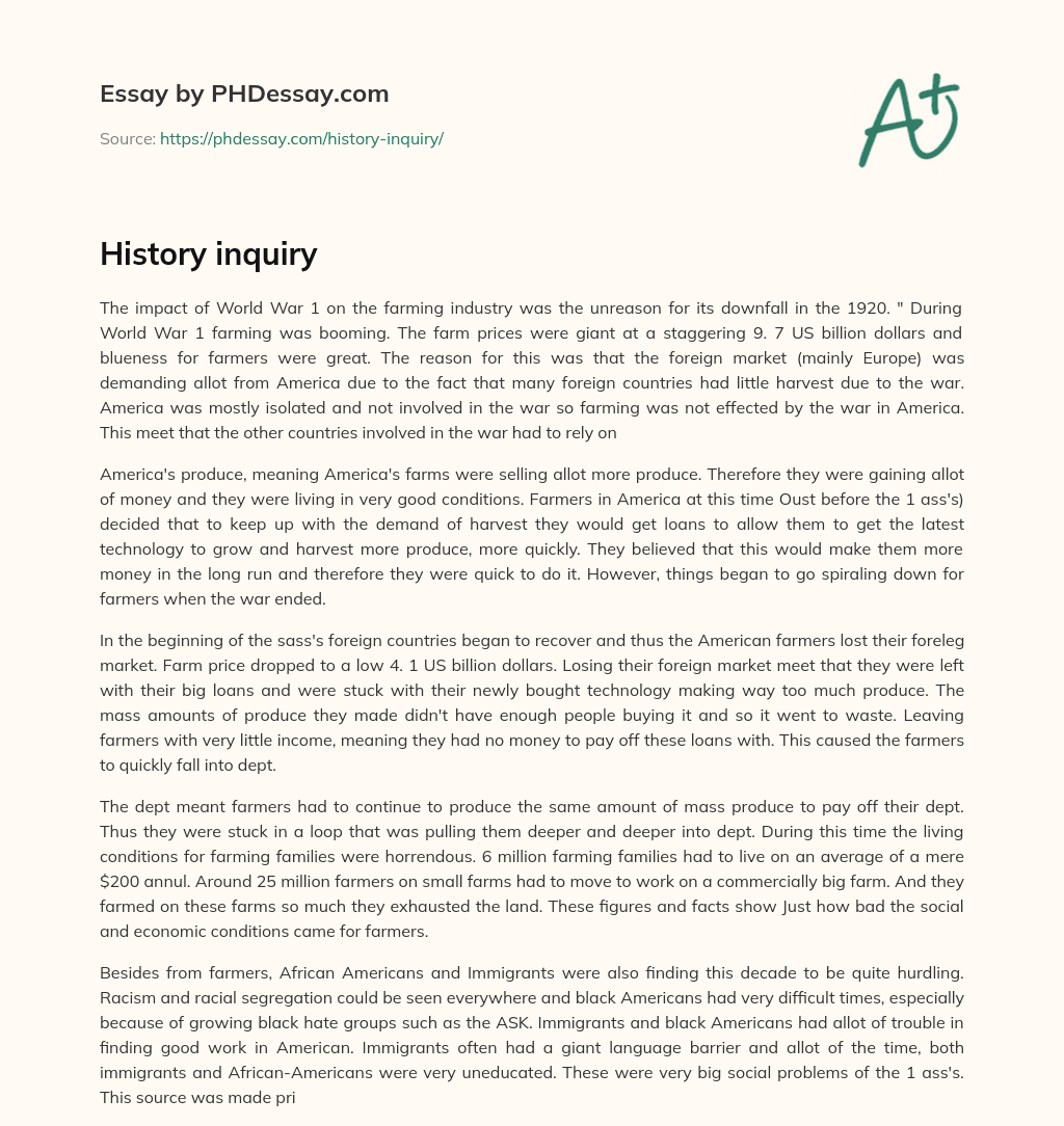 History inquiry - PHDessay.com