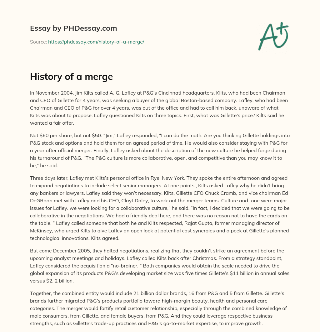 History of a merge (500 Words) - PHDessay.com