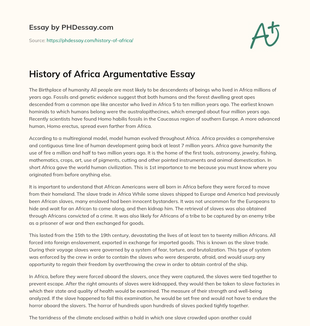 History of Africa Argumentative Essay - PHDessay.com