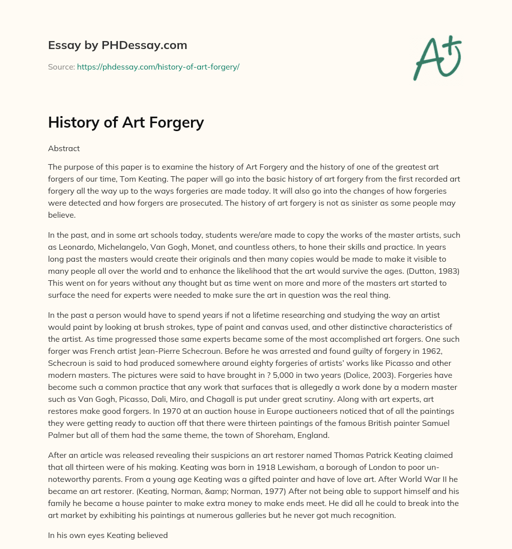 History of Art Forgery - PHDessay.com