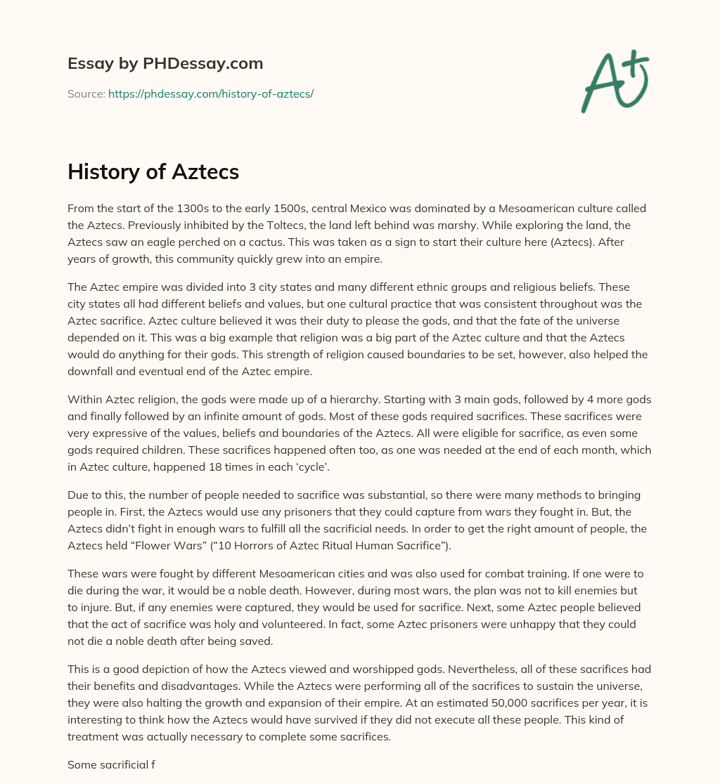 History of Aztecs - PHDessay.com