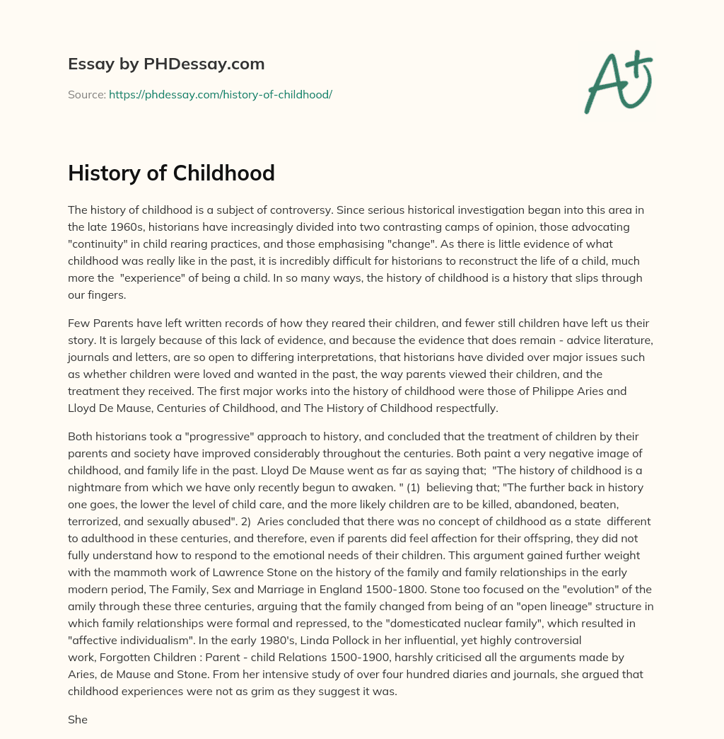 History of Childhood - PHDessay.com