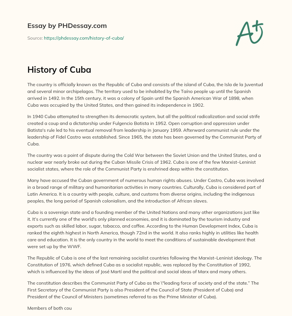 History of Cuba - PHDessay.com