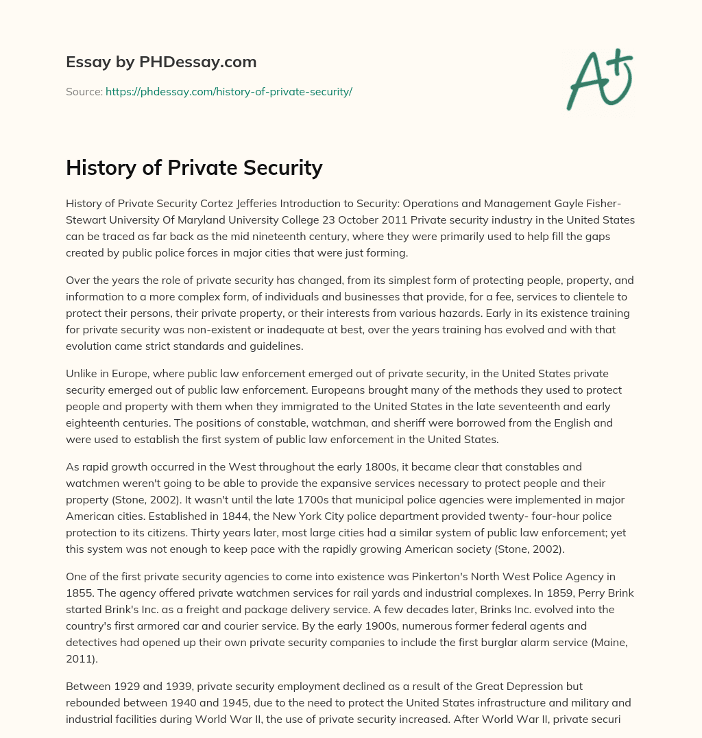 History of Private Security - PHDessay.com