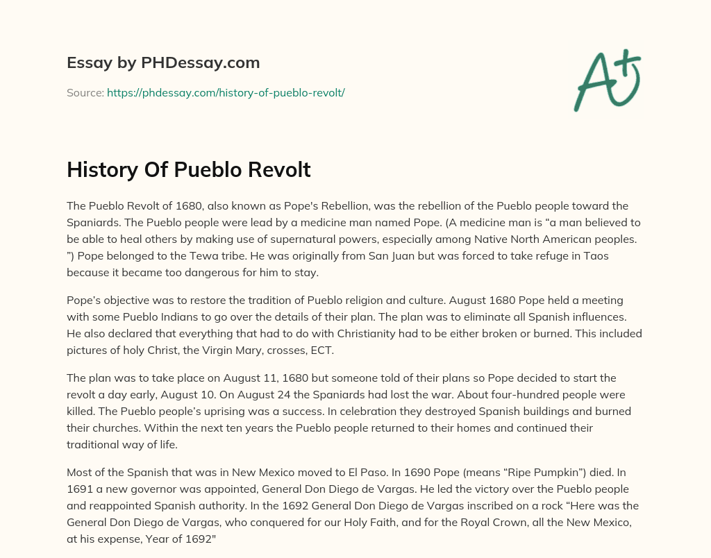 History Of Pueblo Revolt - PHDessay.com