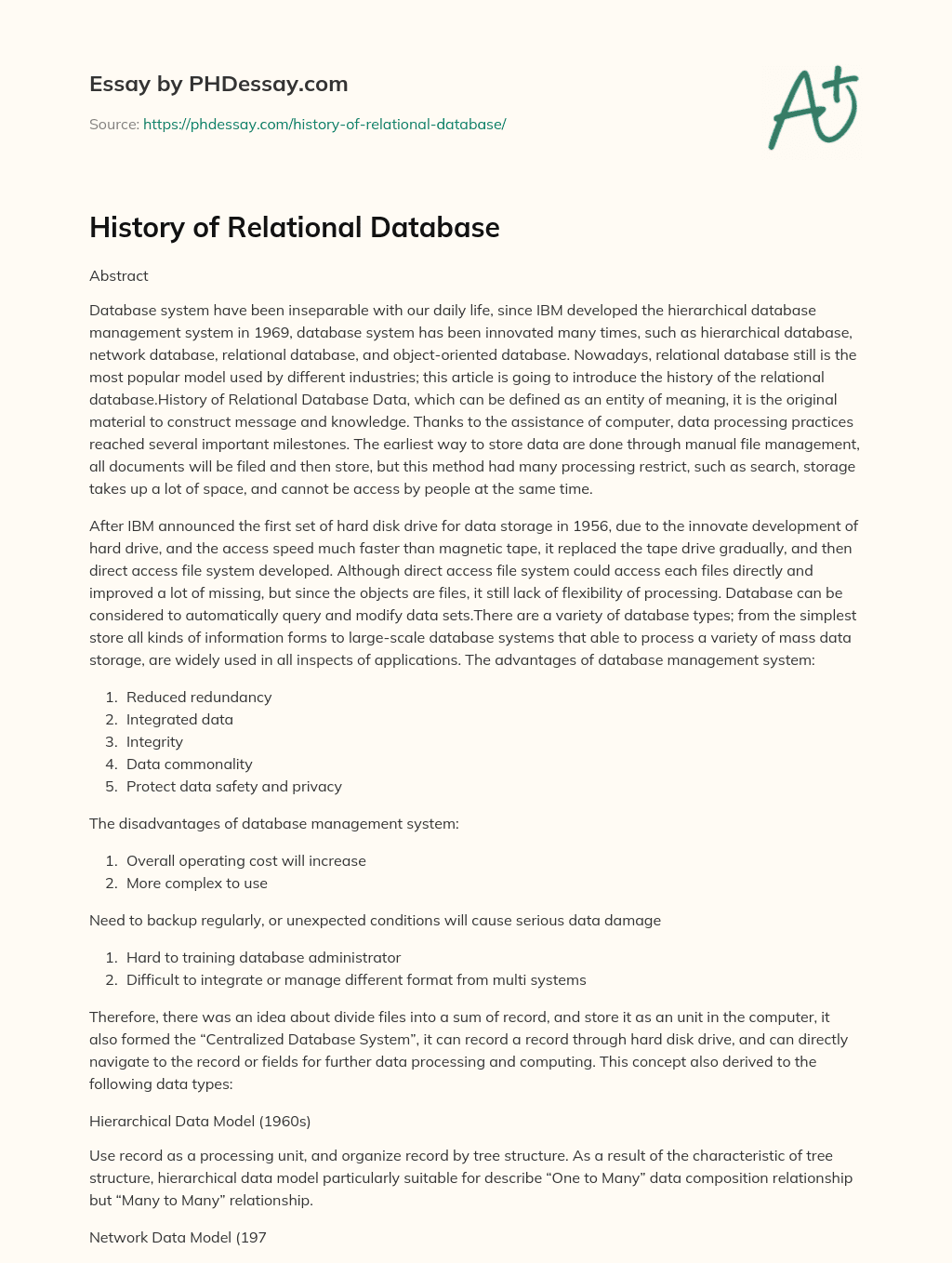 History of Relational Database - PHDessay.com
