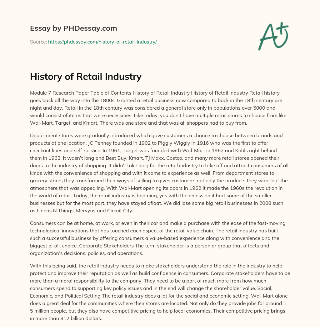 History of Retail Industry - PHDessay.com