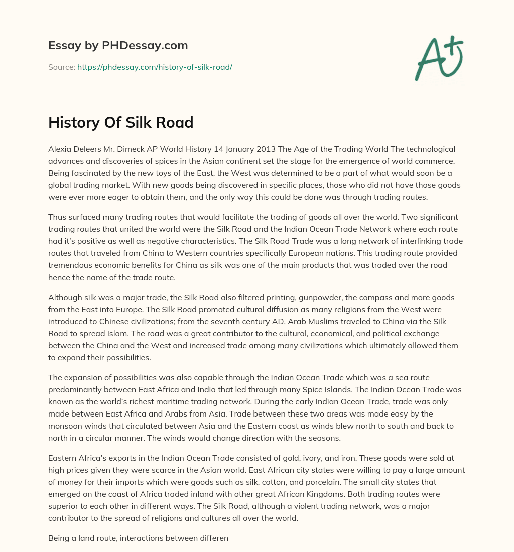 History Of Silk Road (600 Words) - PHDessay.com
