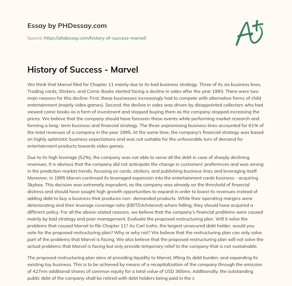 History of Success - Marvel - PHDessay.com