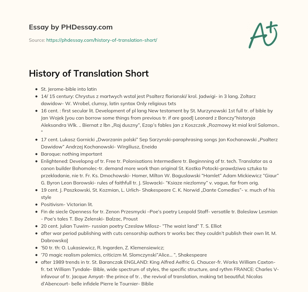 History of Translation Short (300 Words) - PHDessay.com