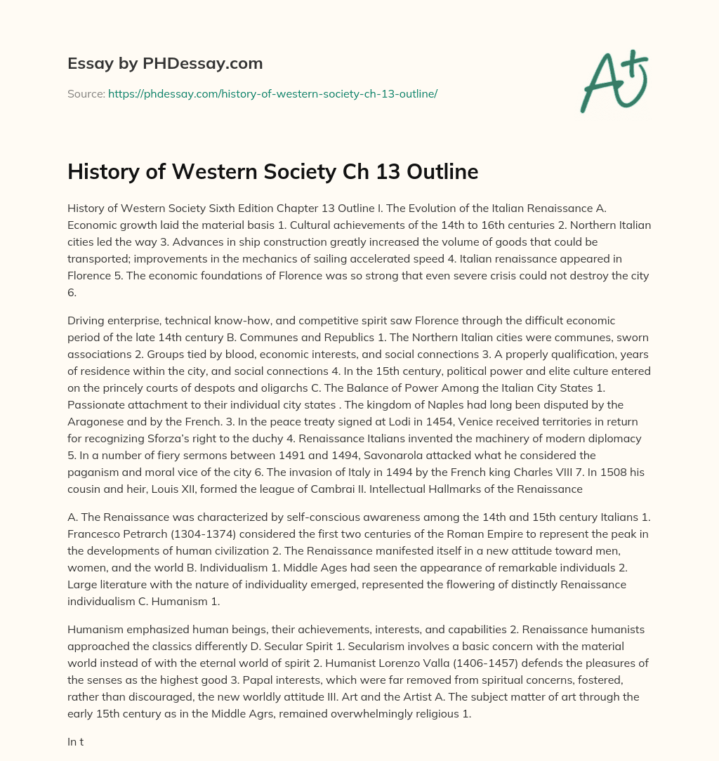 History of Western Society Ch 13 Outline - PHDessay.com