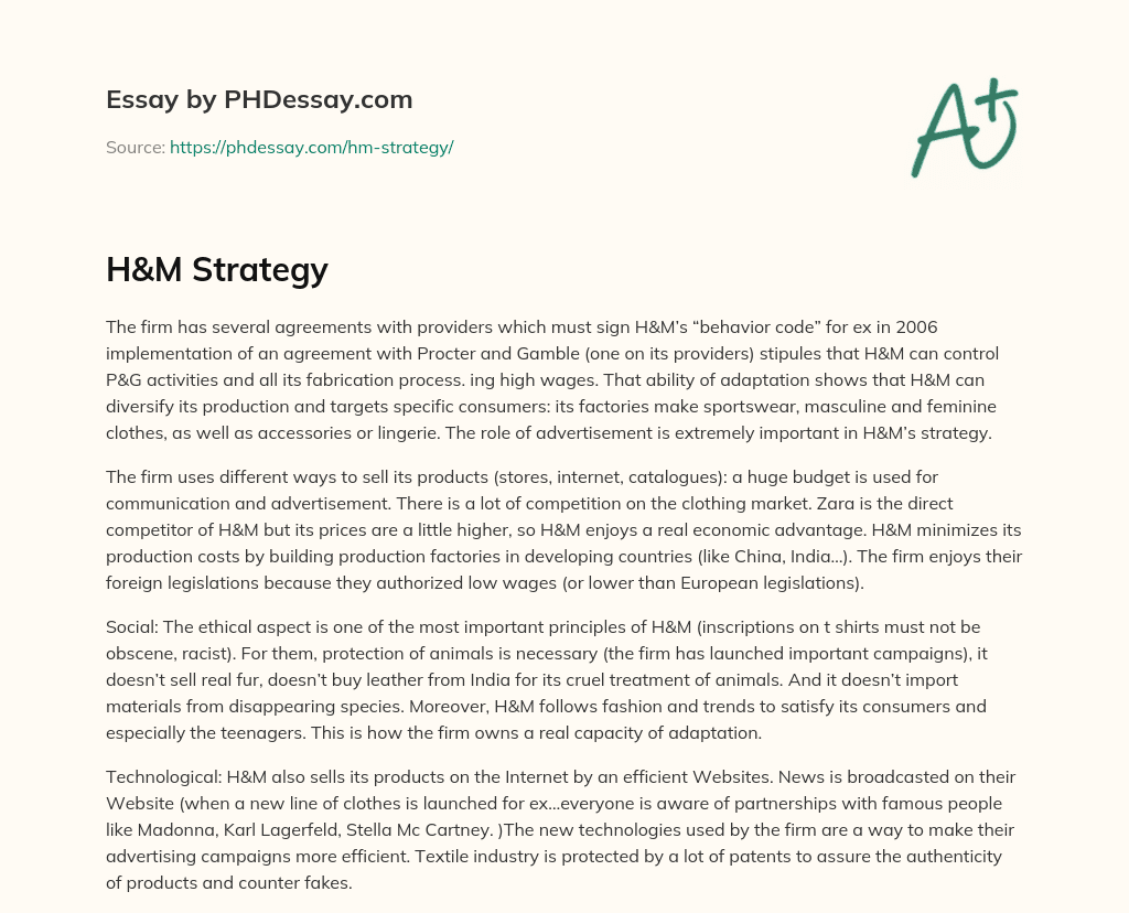 H&M Strategy (300 Words) - PHDessay.com
