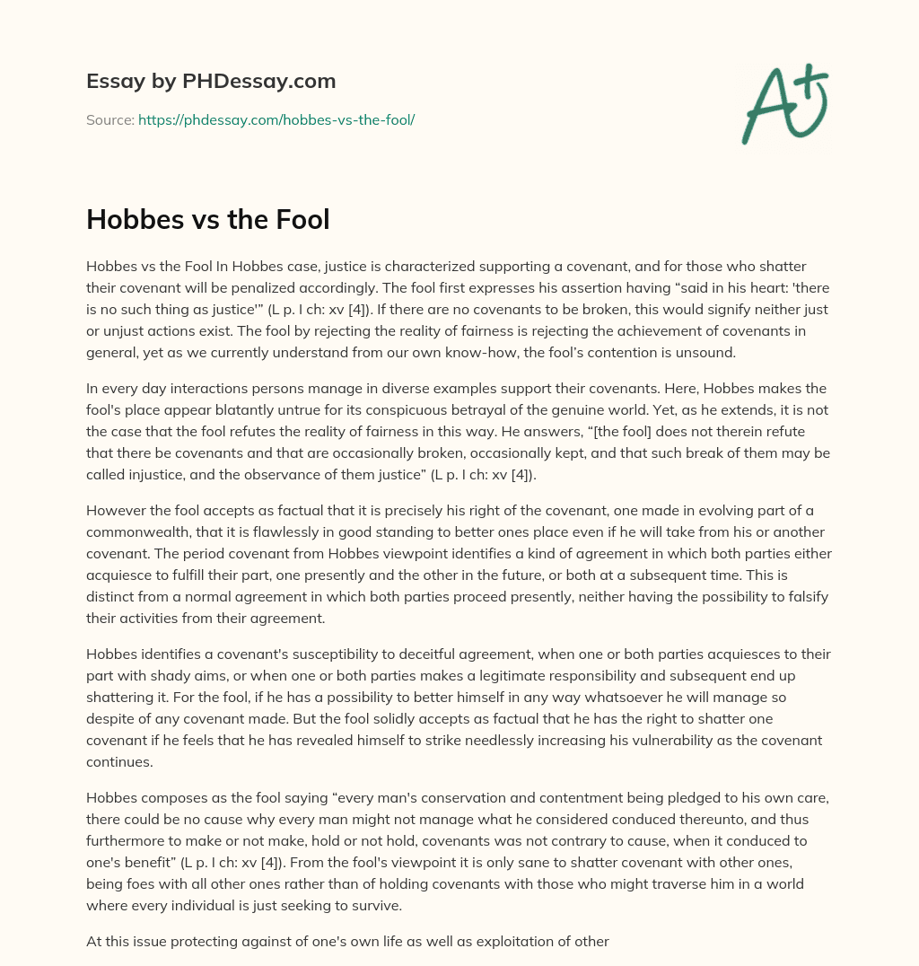 Hobbes vs the Fool - PHDessay.com