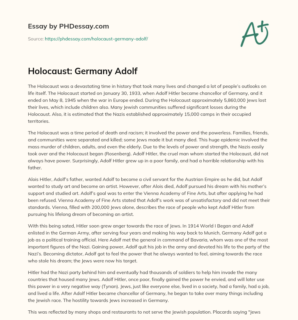 Holocaust: Germany Adolf - PHDessay.com
