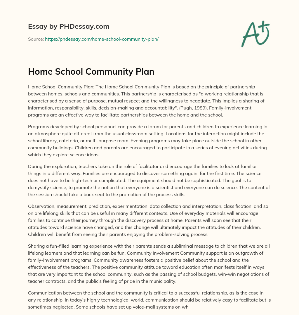 Home School Community Plan - PHDessay.com
