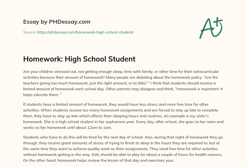 Homework: High School Student - PHDessay.com