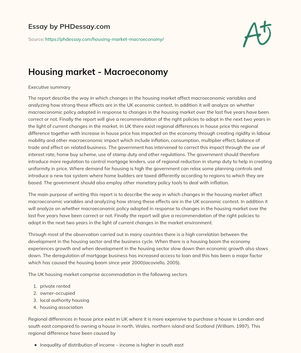 Housing market - Macroeconomy - PHDessay.com