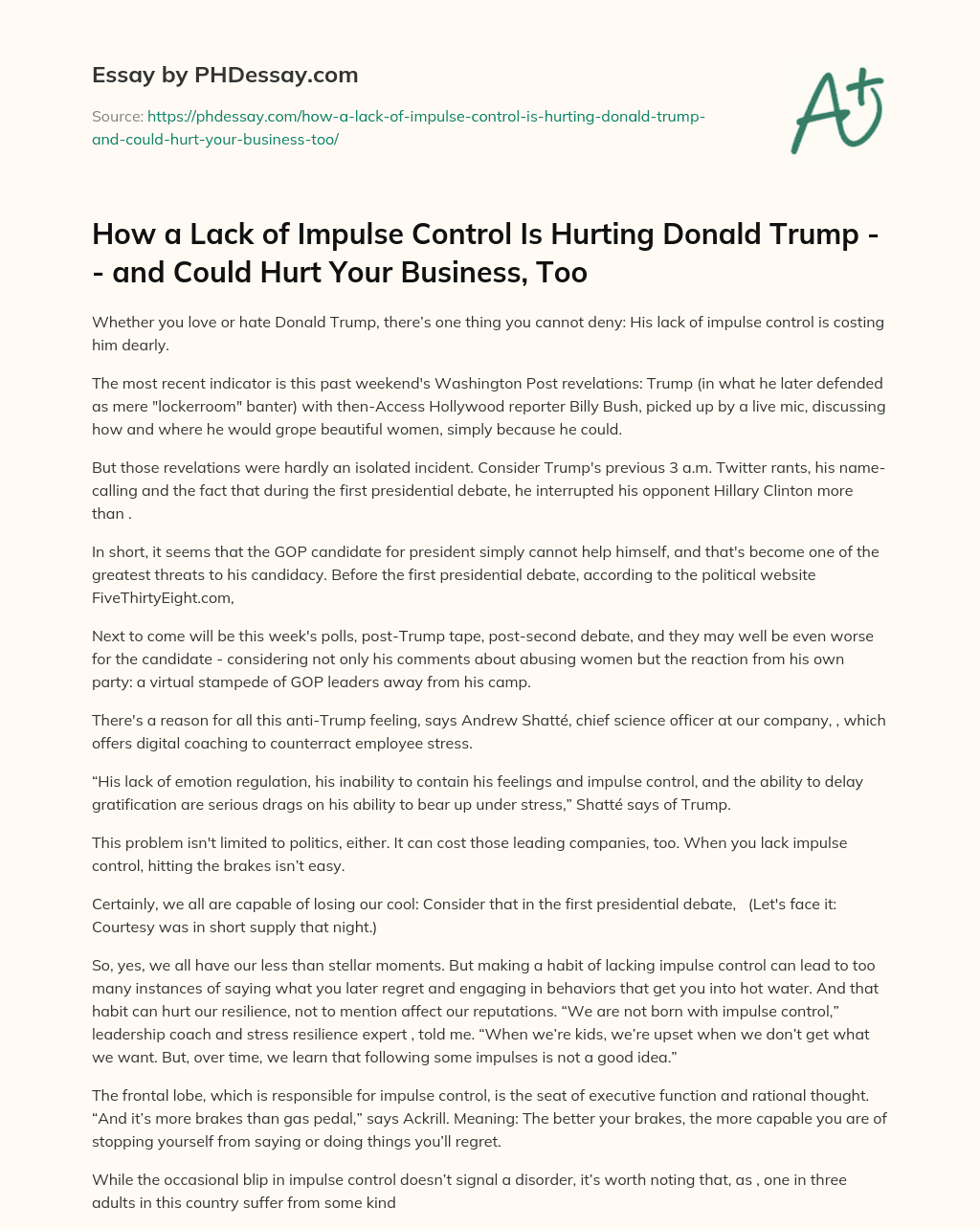 How a Lack of Impulse Control Is Hurting Donald Trump -- and Could Hurt ...